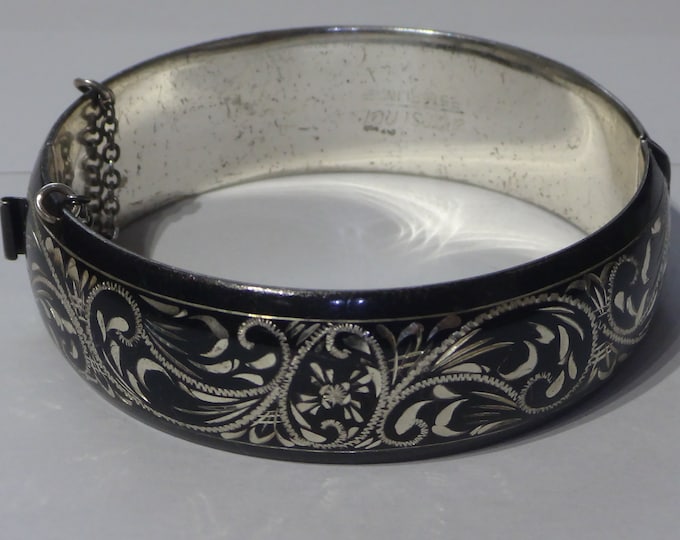 Black Sterling Silver Forstner Floral Hinged Bangle Bracelet - Etsy