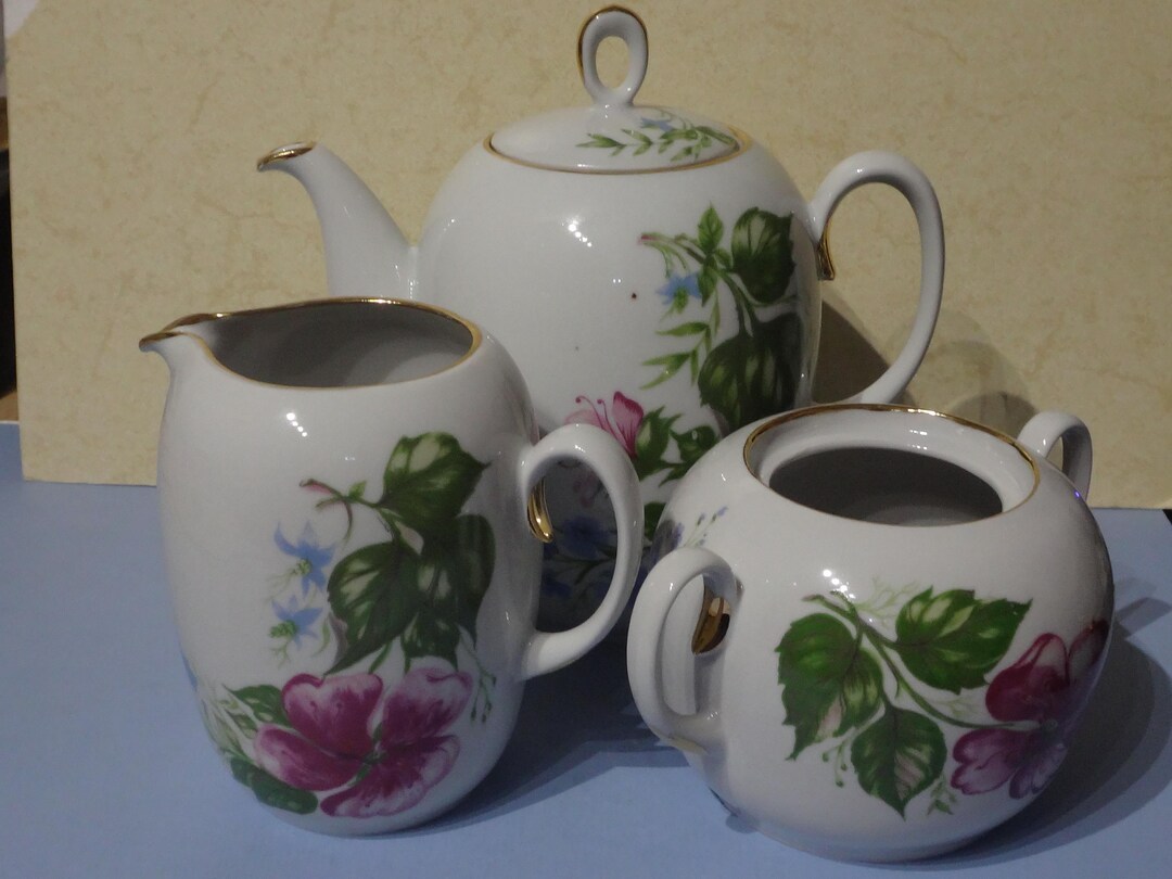 Soviet Ukrainian Vintage Teapot, Creamer, Sugar Bowl Set. Porcelain ...