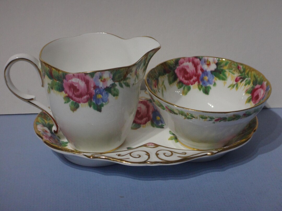 Paragon Double Warrant Tapestry Rose Creamer, Sugar Bowl and Tray. - Etsy