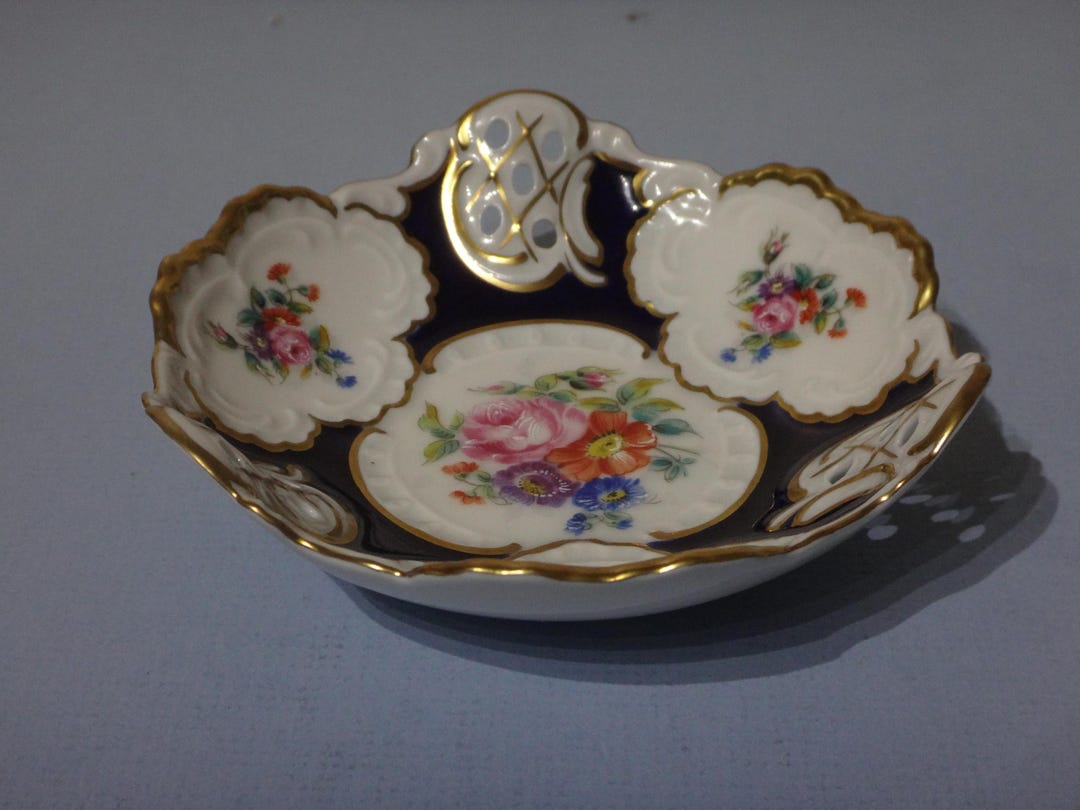 Lindner Kueps Porcelain Bowl With Flowers and Gold Rim .bavaria. Dresden Decor. Cobalt /original ...