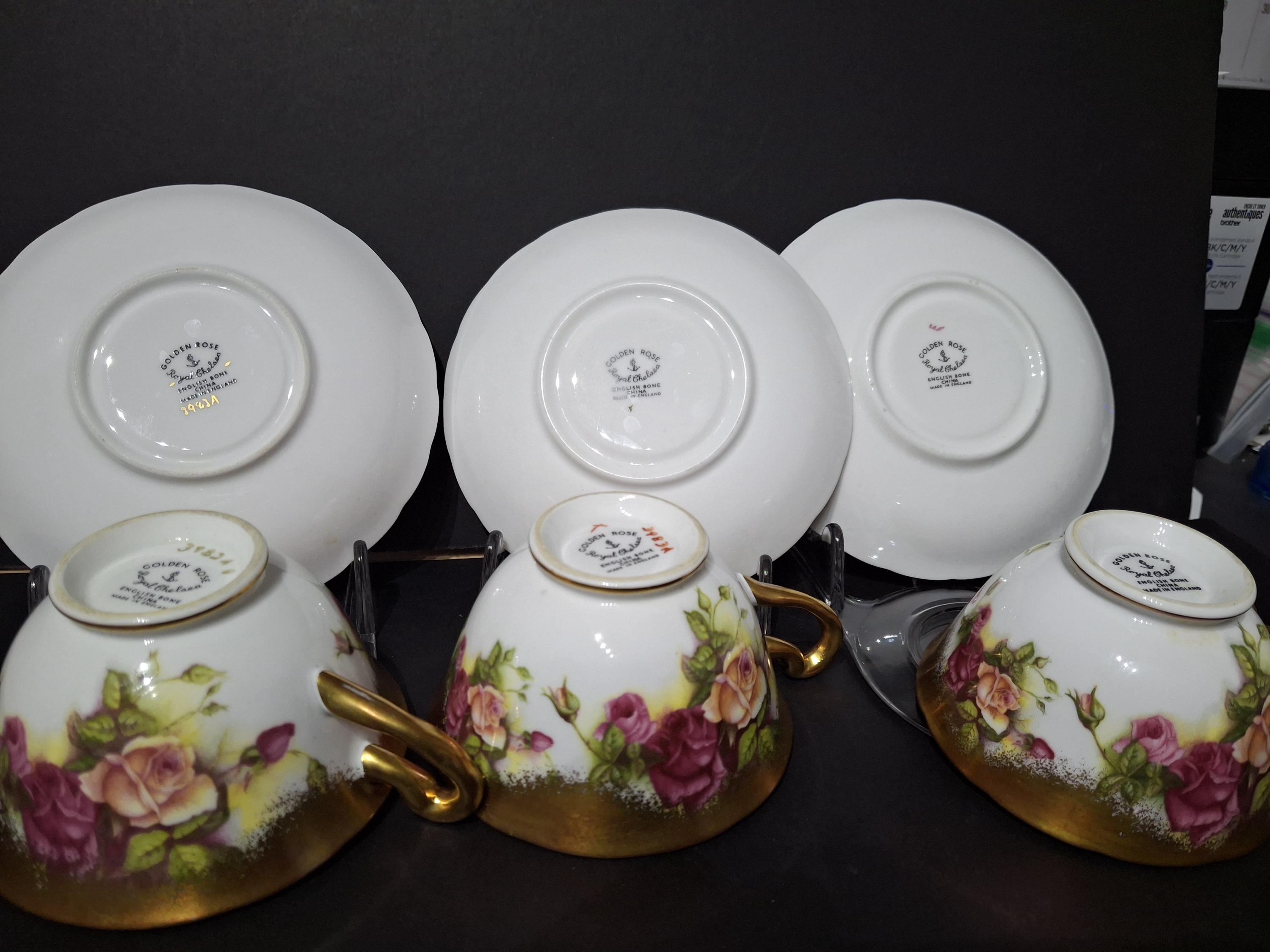 Royal Chelsea Golden Rose Teacup and Saucer. Set of 3. - Etsy