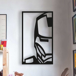 Iron Man Wood Wall Art, Geometric Iron Man Portrait Wall Decor, 3D ...