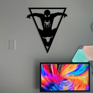 Triangle Spiderman Wood Wall Art, Geometric Jumping Spiderman Wall ...
