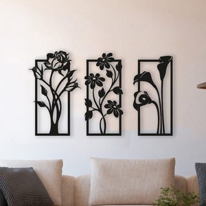 Flowers Out of Frame Wood Wall Art Set, Wall Decor Geometric Rose ...