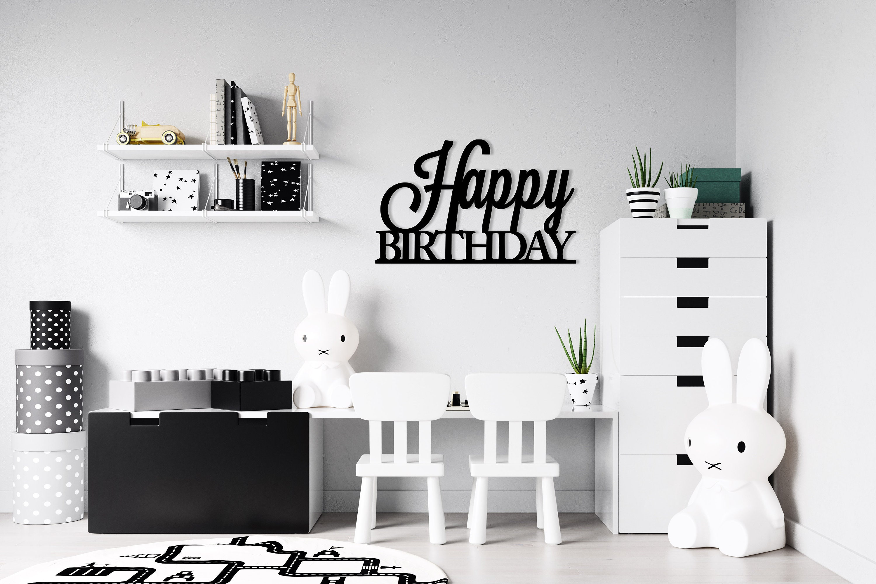 Happy Birthday Sign Wood Wall Art, Wall Decor Celebration Figure, 3D ...