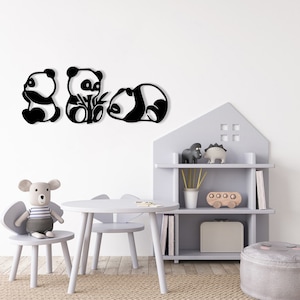 Doodle Pandas Wood Wall Art Set, Geometric Nursery Baby Panda Wall ...