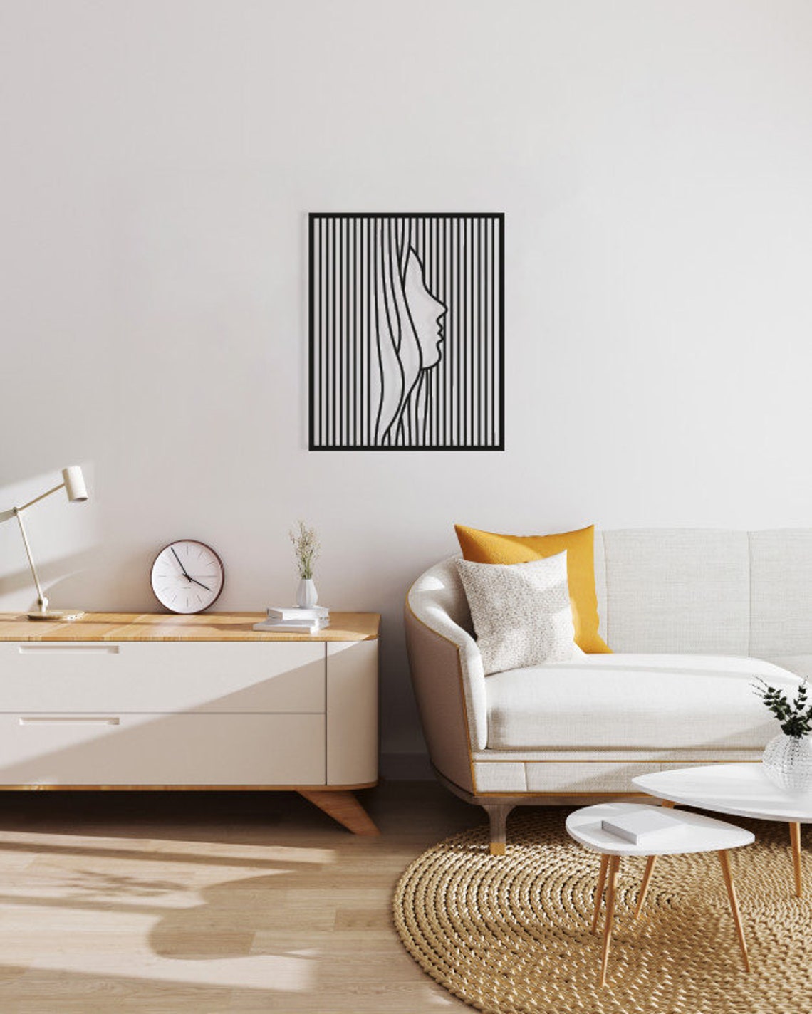 Linear Woman Portrait Wood Wall Art, Geometric Woman Face Lines Wall ...