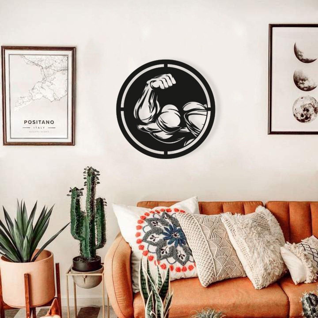 Biceps Wood Wall Art, Geometric Arm Muscle Wall Decor, 3D Minimalist ...