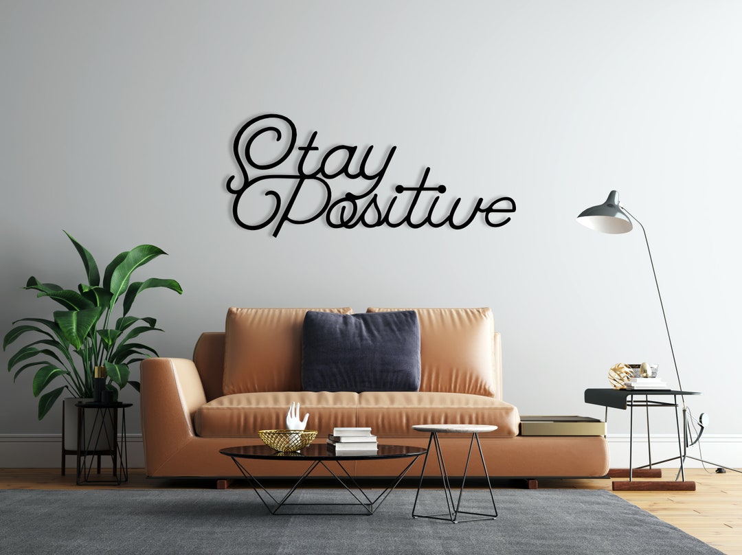 Stay Positive Sign Wood Wall Art, Wall Decor Geometric Good Vibe Quote ...