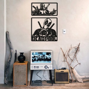 Deadpool Wood Wall Art, Geometric Framed Deadpool Portrait Wall Decor ...