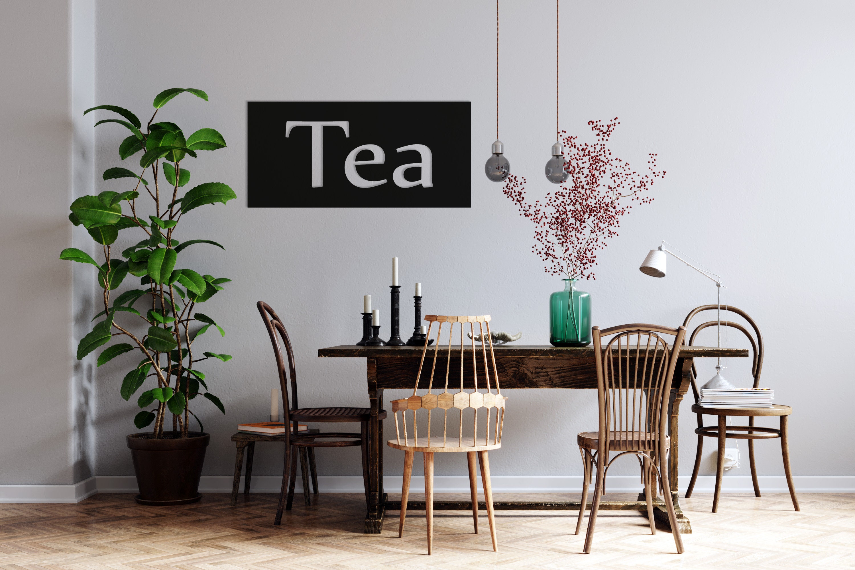 Tea Sign Wood Wall Art Wall Decor Geometric Kitchen Tea Font | Etsy