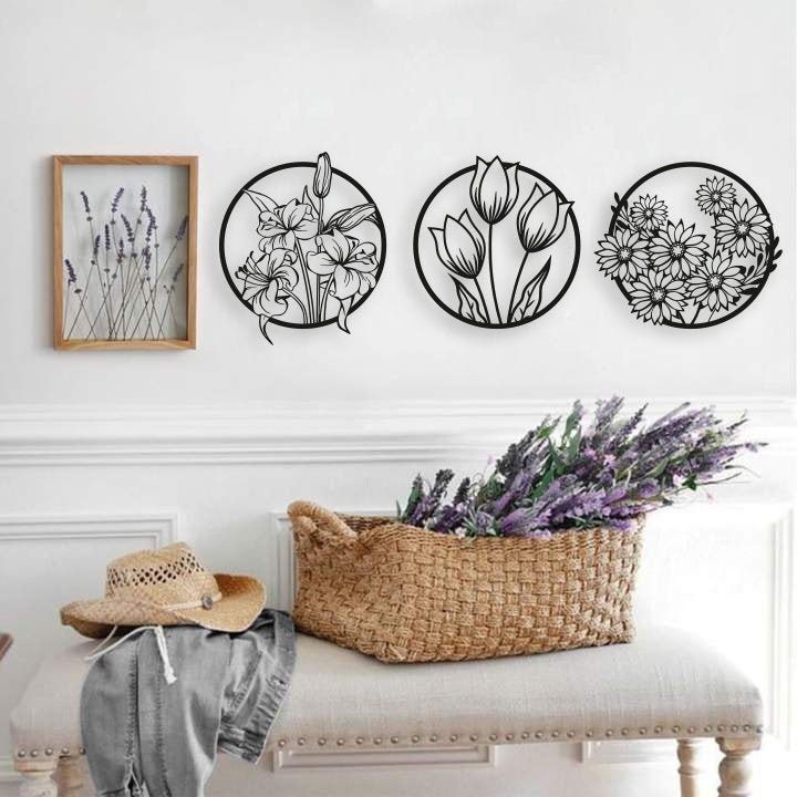 Flowers Circle Framed Wood Wall Art Elegan Flower Art Signs - Etsy