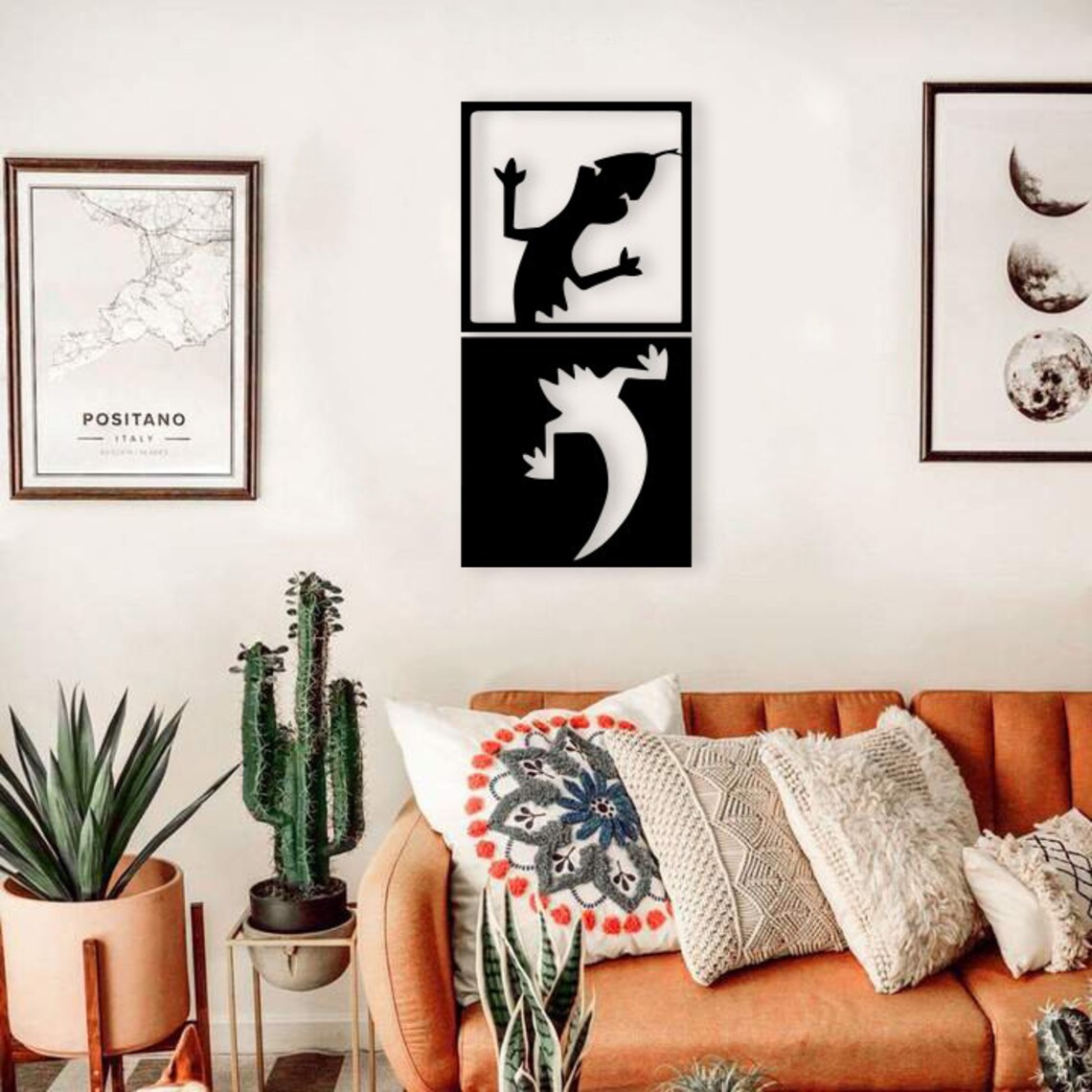 Salamander Tail Wood Wall Art, Geometric Lizard Wall Decor Sign, Wooden ...