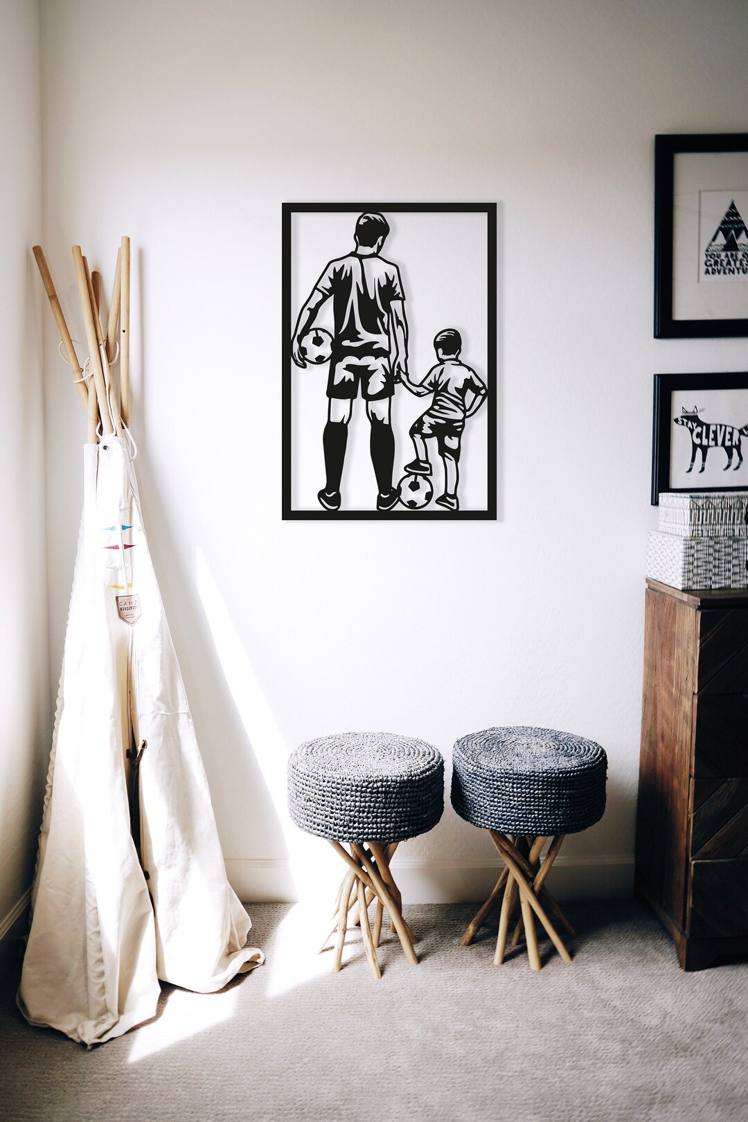 Father & Son at Soccer Wood Wall Art, Geometric Soccer Dad Wall Decor ...