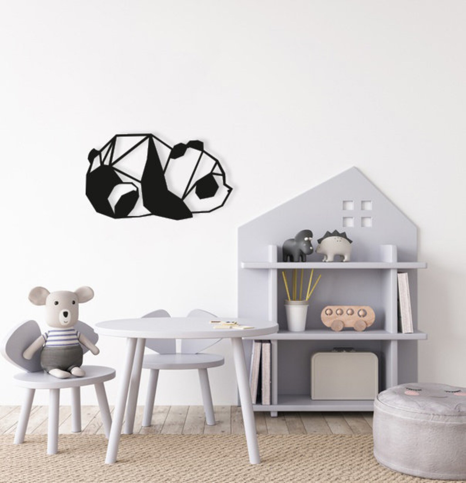 Cute Baby Panda Wood Wall Art Geometric Panda Nursery Wall - Etsy
