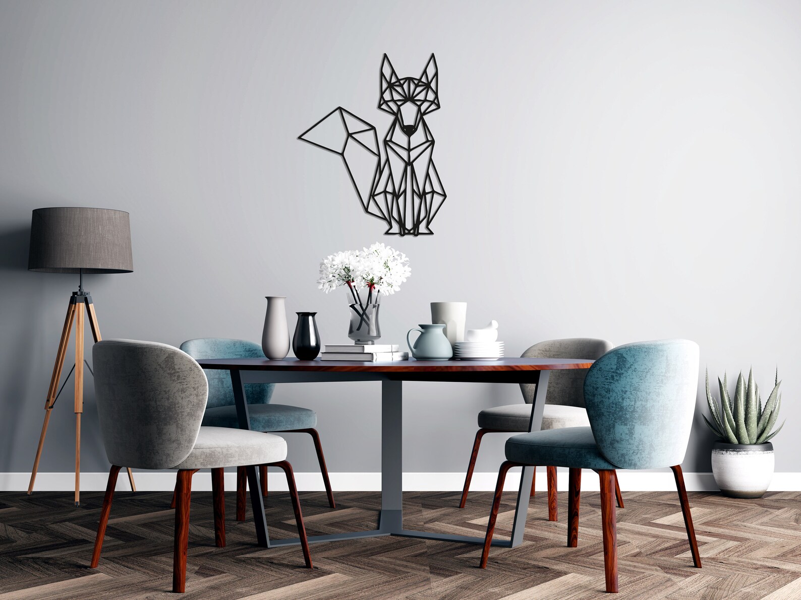 Fox Wood Wall Art, Wall Decor Geometric Animal Figure, 3D Minimalist ...