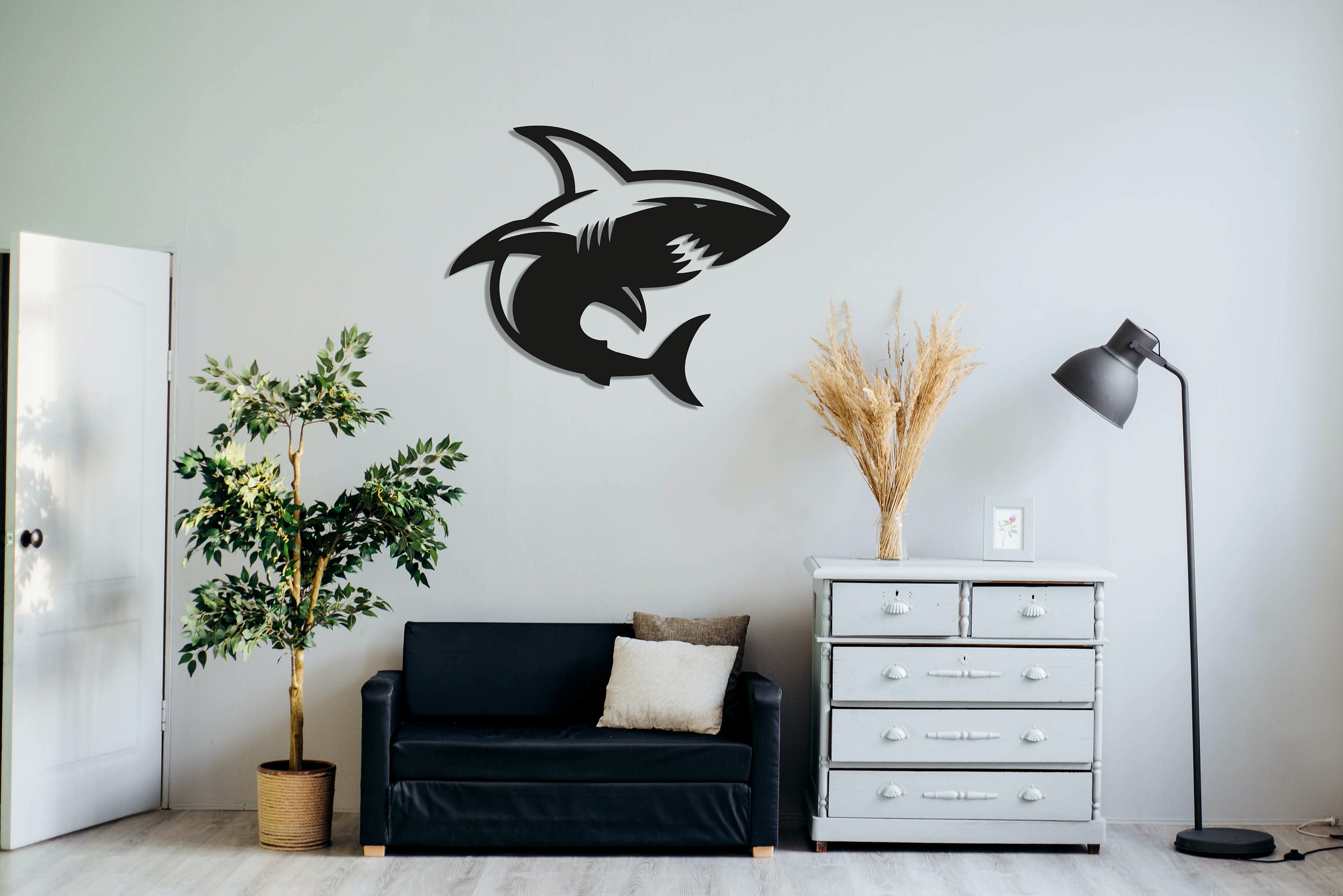 Angry Shark Wood Wall Art Geometric Wall Decor Shark Figure | Etsy