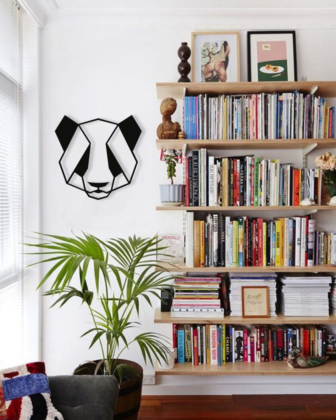 Geometric Panda Wood Wall Art, Linear Panda Face Wall Decor, 3D ...