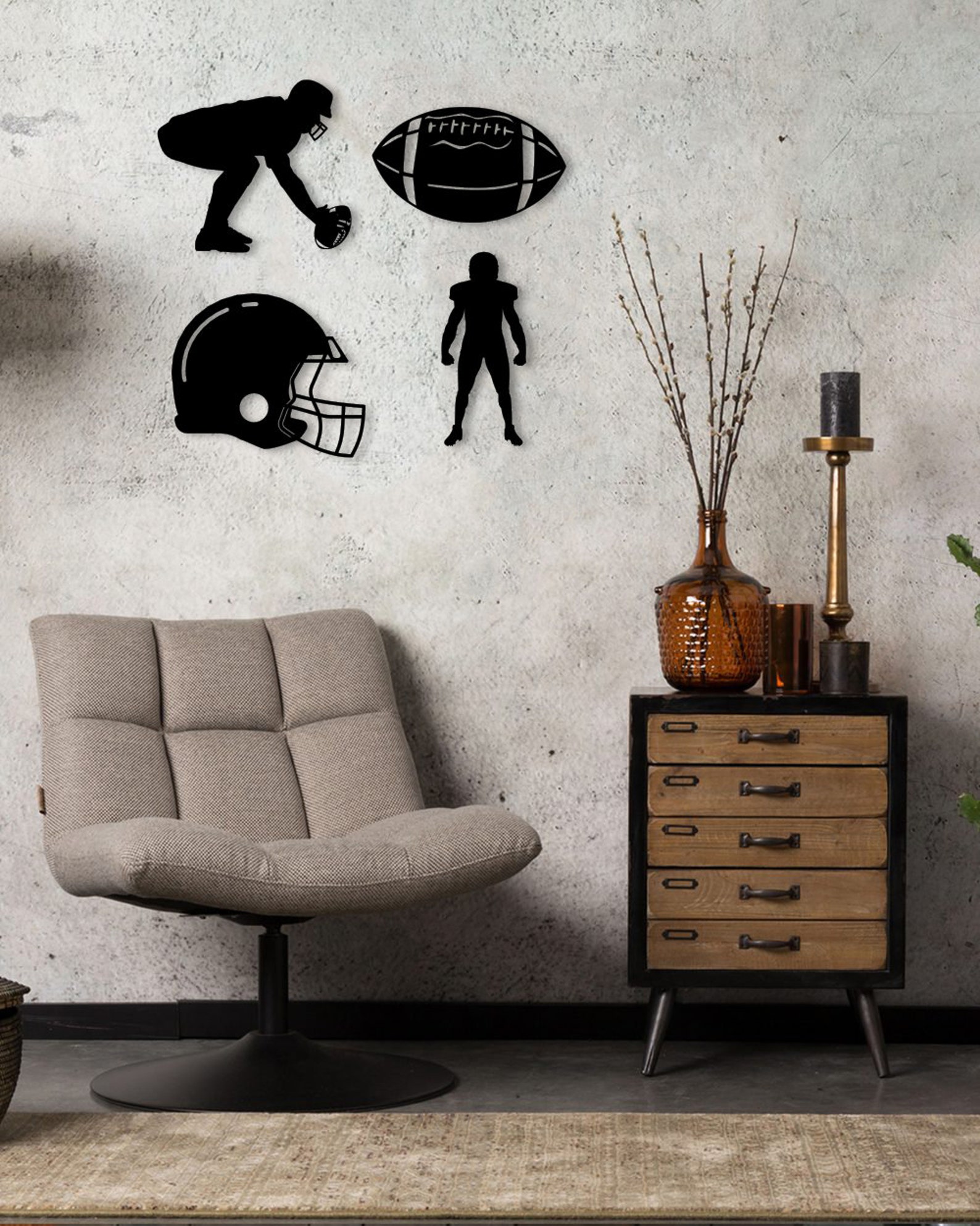 Football Wood Wall Art Geometric American Football Wall Decor | Etsy