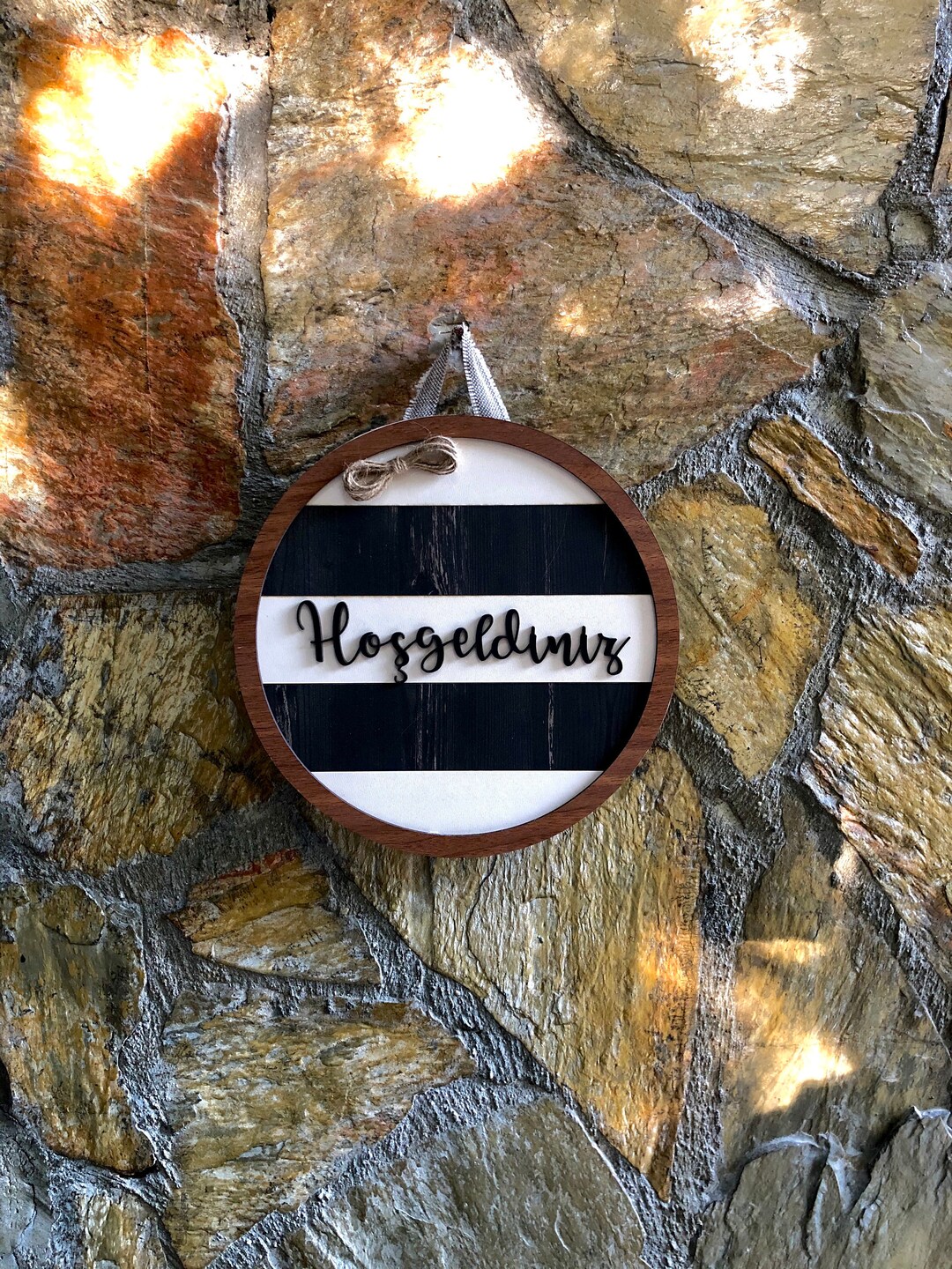 Custom Striped Door Sign With Jute Rope Ribbon, Black Personalized ...