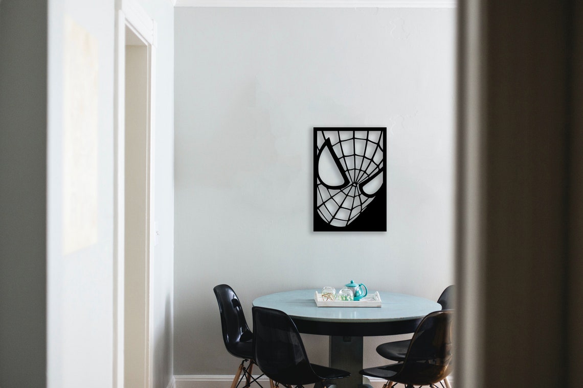 Spiderman Face Silhouette Wood Wall Art Geometric Spider Man | Etsy