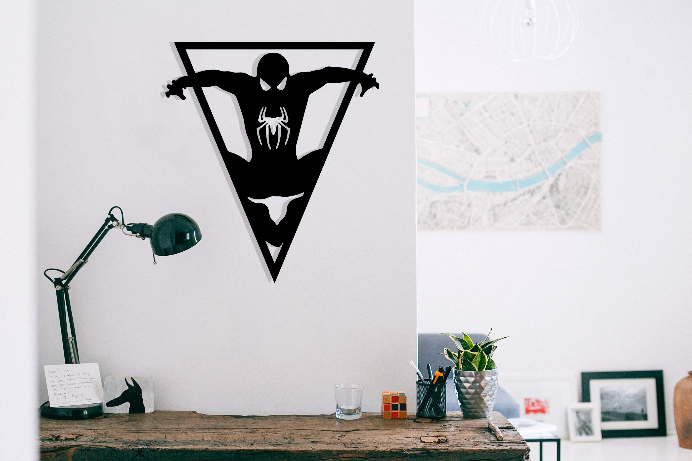 Triangle Spiderman Wood Wall Art Geometric Jumping Spiderman | Etsy