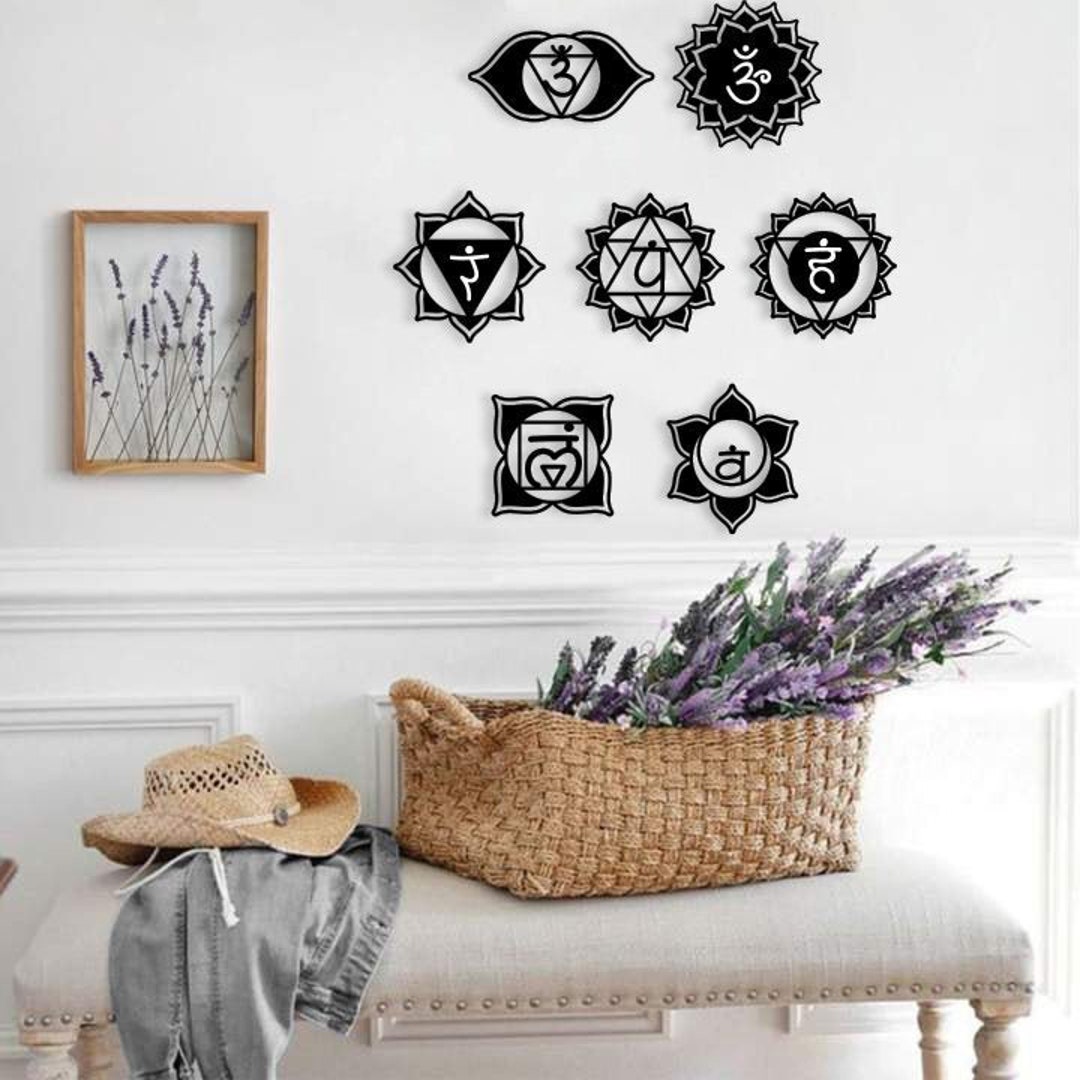 Chakra Signs Wood Wall Art Set, Yoga & Meditation Wall Decor Sign ...