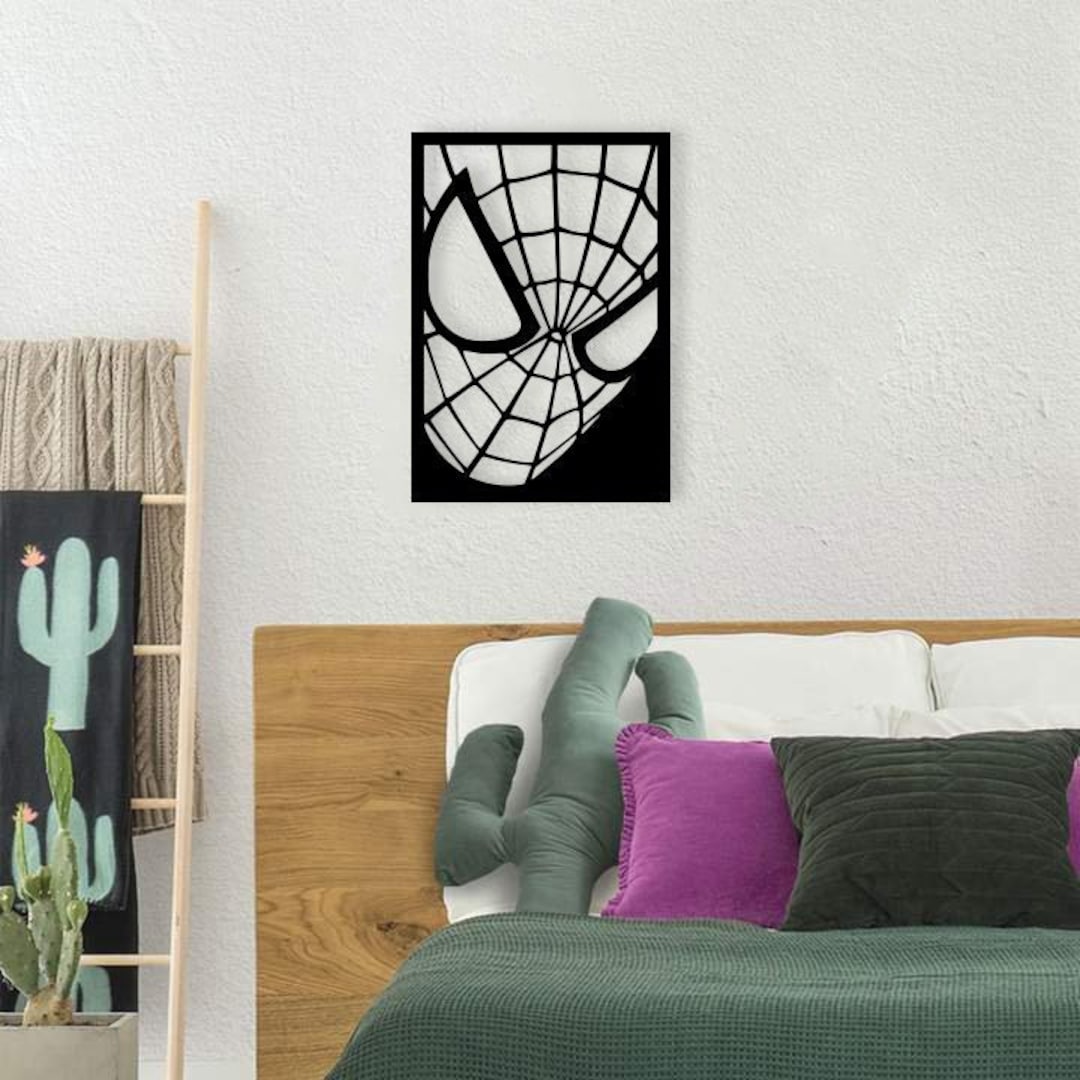 Spiderman Face Silhouette Wood Wall Art, Geometric Spider Man Wall ...