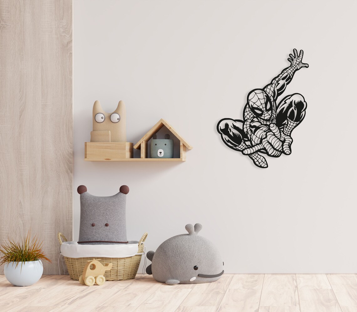 Spiderman Wood Wall Art, Geometric Superhero Wall Decor, 3D Minimalist ...