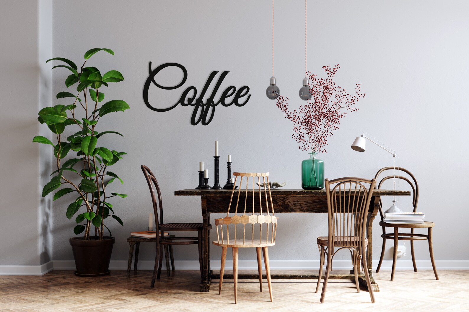 Coffee Sign Wood Wall Art, Wall Decor Geometric Kitchen Coffee Font, 3D ...