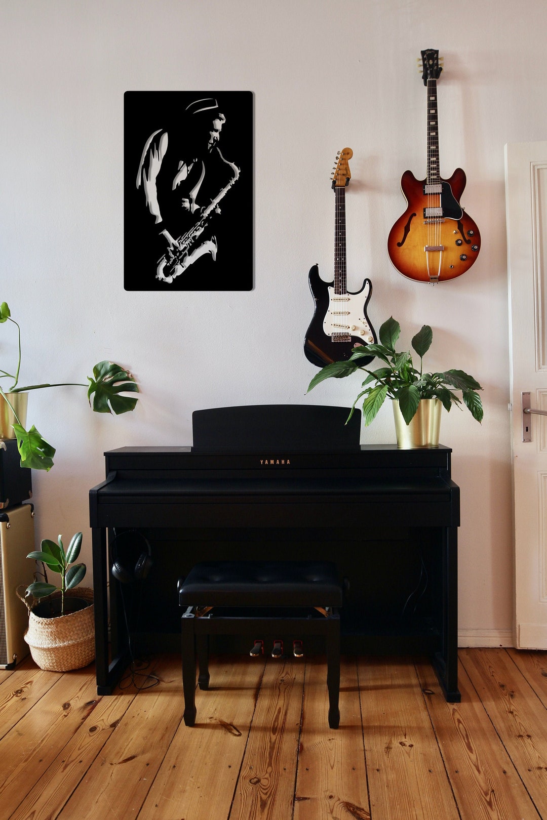 Saxophonist Wood Wall Art, Geometric Sax Wall Decor, 3D Minimalist ...
