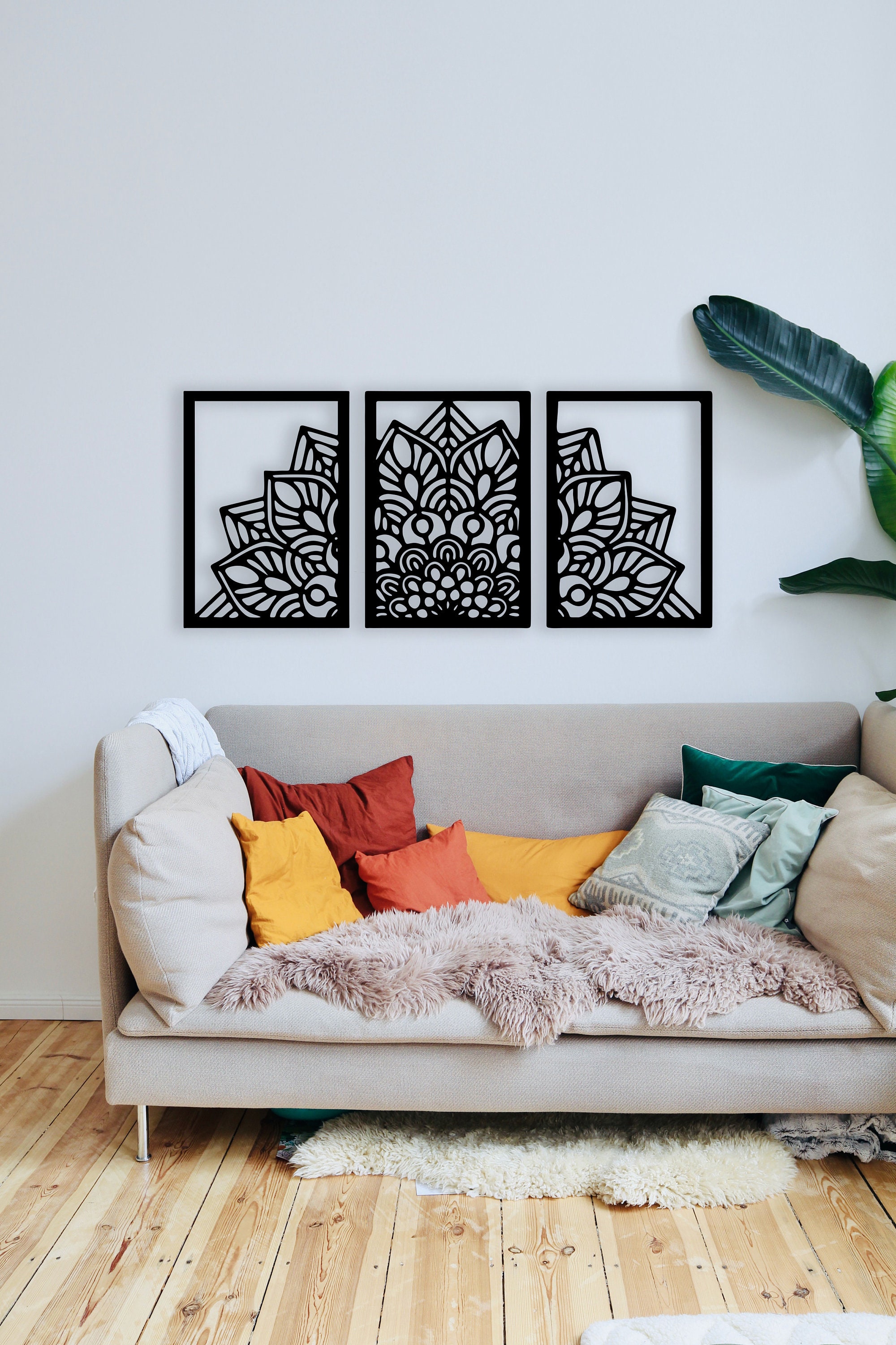 Lotus Panels Wood Wall Art Set, Wall Decor Geometric Big Lotus Flower ...