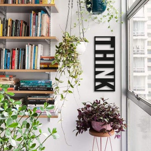 Think! Quote World Wood Wall Art, Geometric Think Word Wall Decor, 3D ...
