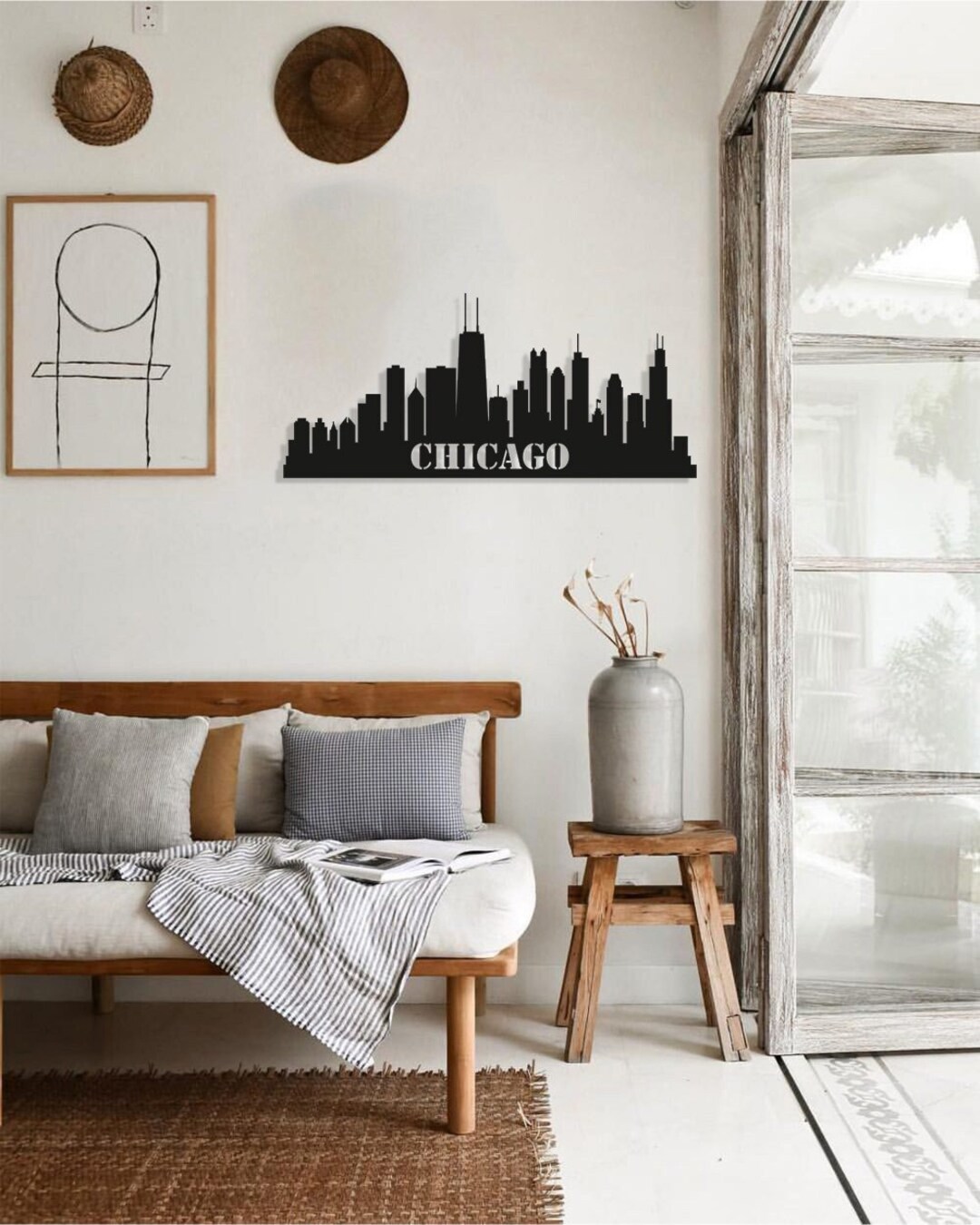 Chicago Wood Wall Art, Geometric Chicago Silhouette Wall Decor Figure ...