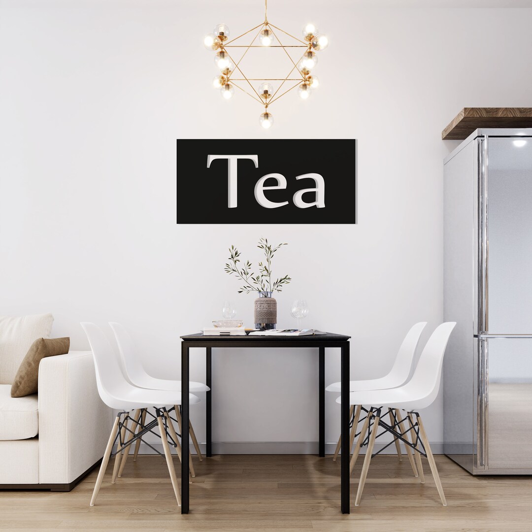 Tea Sign Wood Wall Art, Wall Decor Geometric Kitchen Tea Font, 3D ...