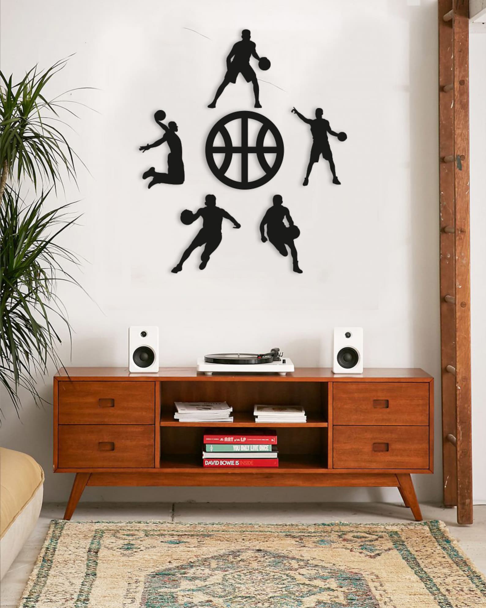 Basketball Wood Wall Art Set Geometric Basketball Ball Wall | Etsy