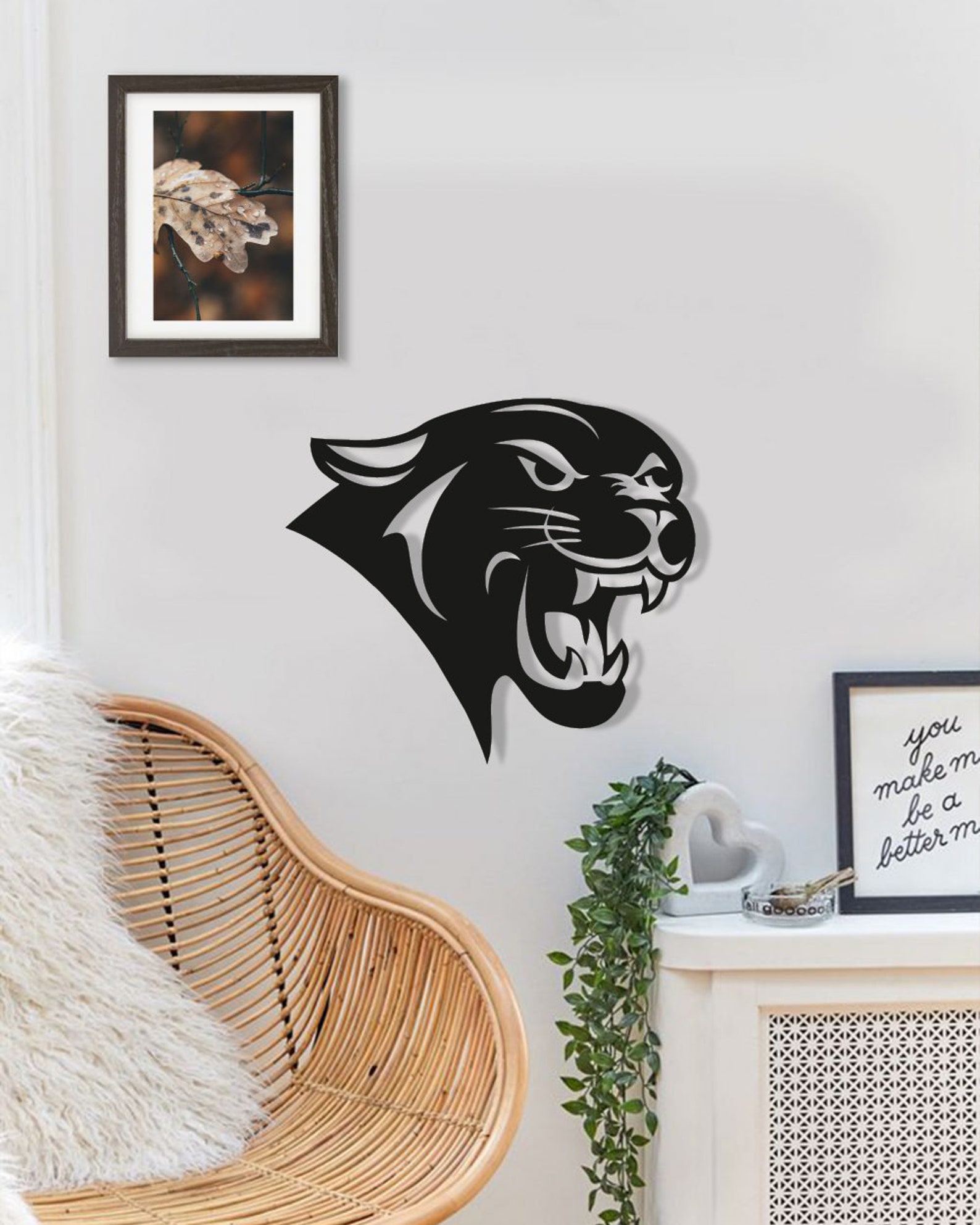 Black Panther Wood Wall Art, Geometric Black Puma Wall Decor, 3D ...