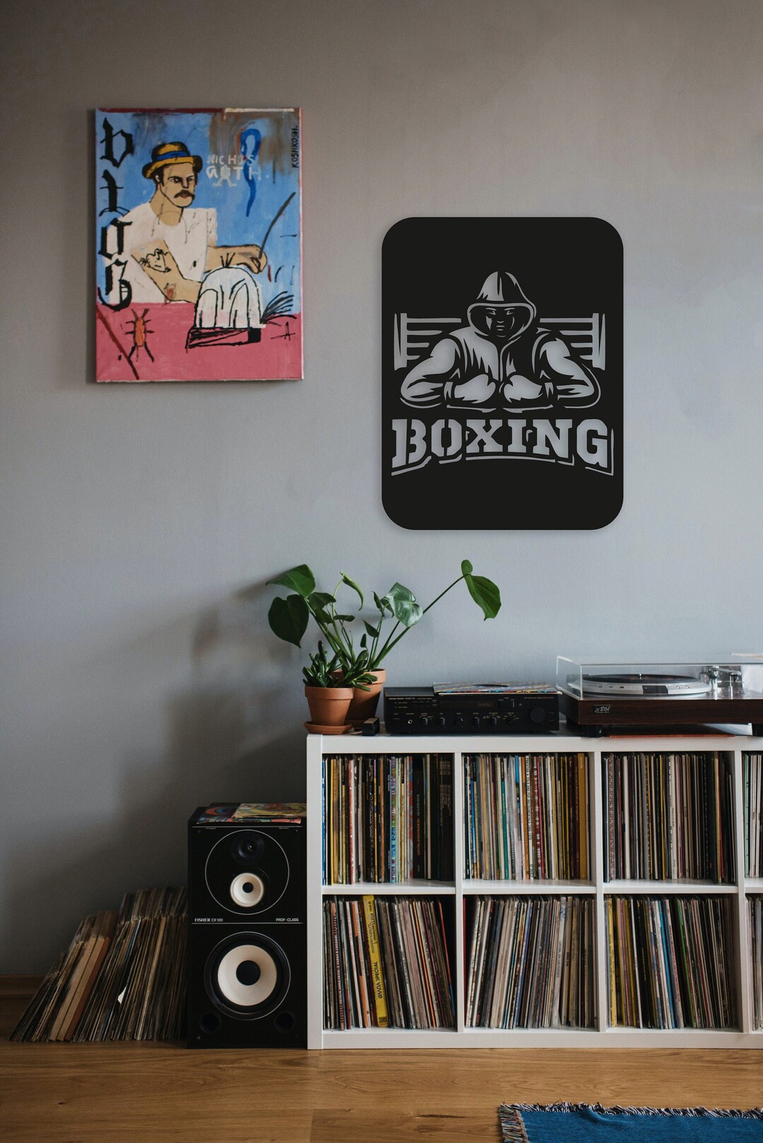 Boxing Wood Wall Art Sign, Geometric Puncher Wall Decor, Minimalist ...