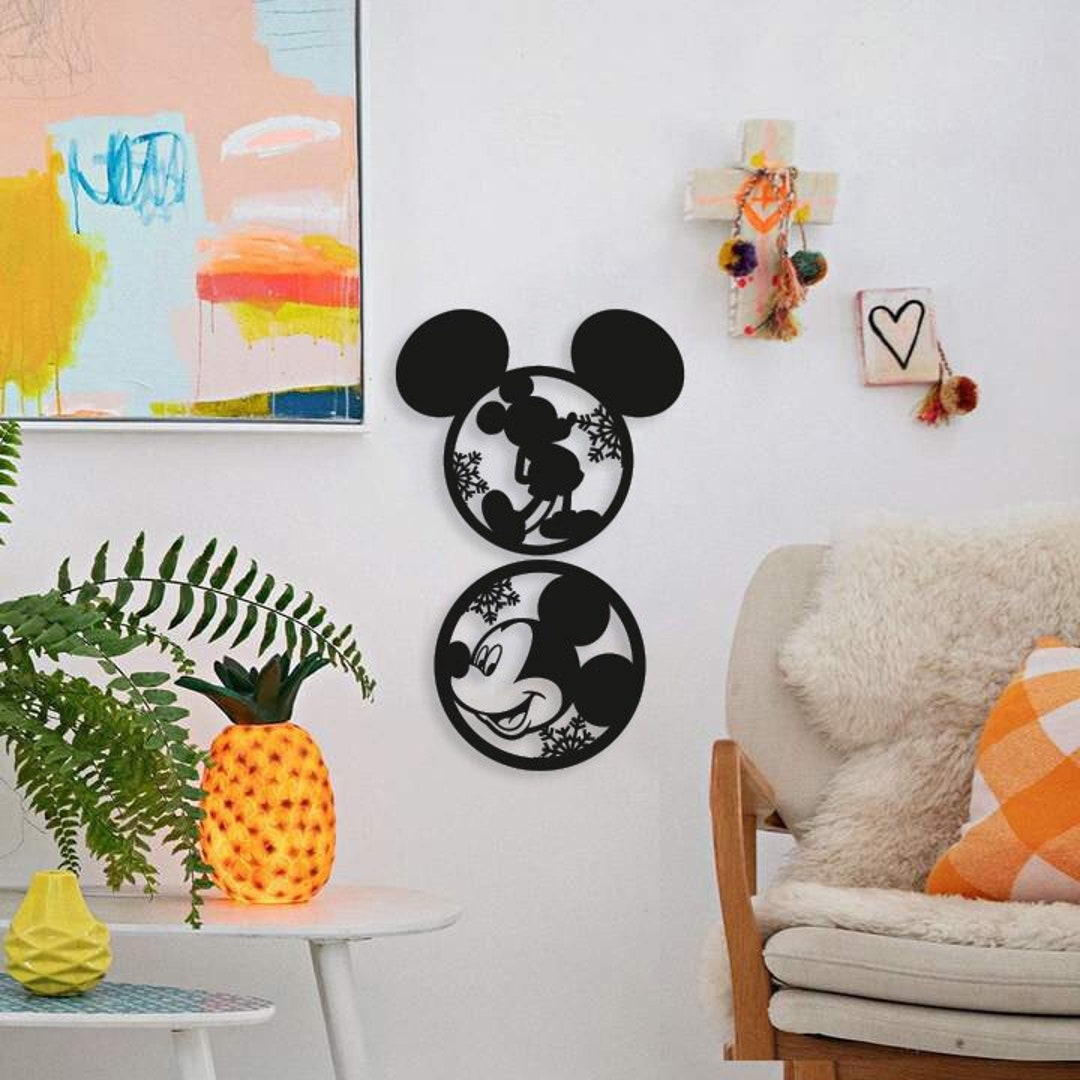 Mickey Mouse Wood Wall Art Set; Geometric Cartoon Wall Decor Sign ...