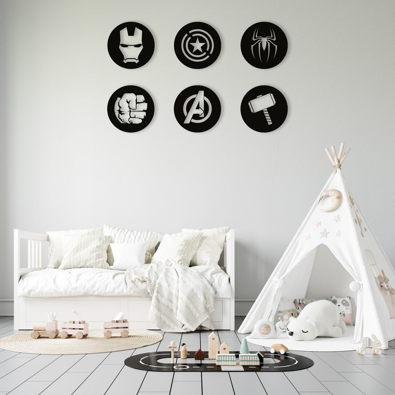 Avengers Wood Wall Art Set of 6 Geometric Nursery Wall Decor - Etsy