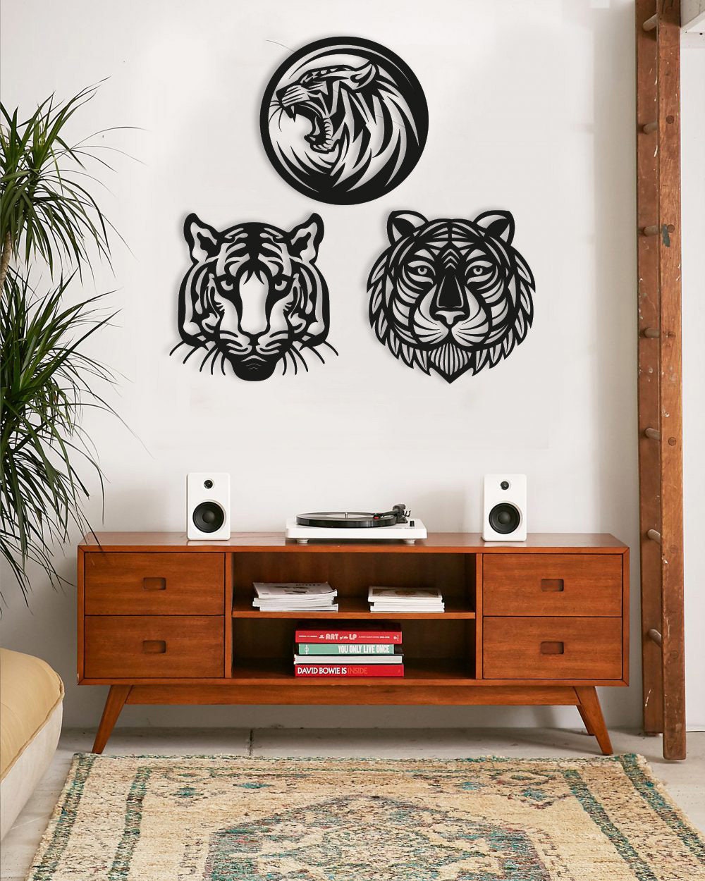 Tigers Wood Wall Art, Geometric Tiger Face Wall Decor Sign, 3D Wooden ...