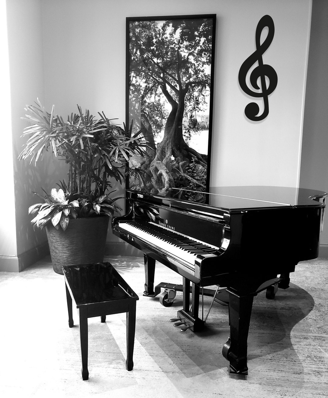 Treble Clef Wood Wall Art, Geometric Musical Wall Decor, 3D Minimalist ...