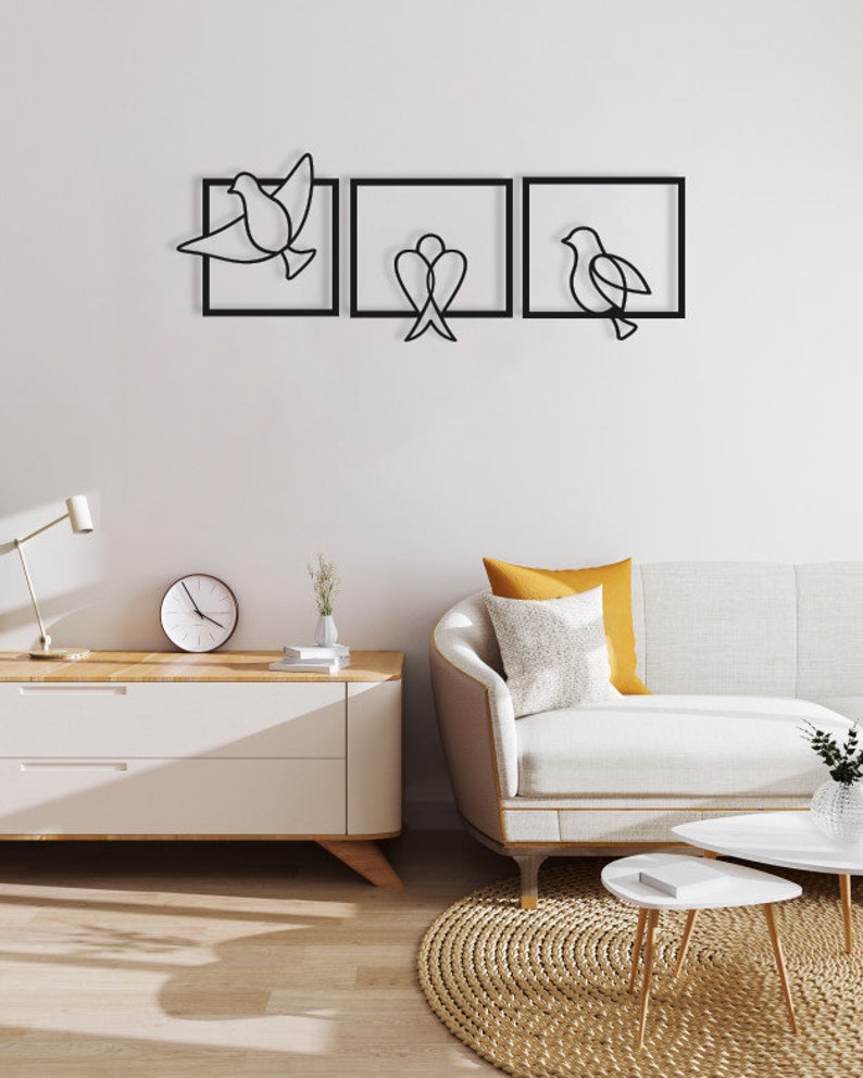 Dove Birds Framed Set Wall Art Geometric Sitting Cute Birds - Etsy