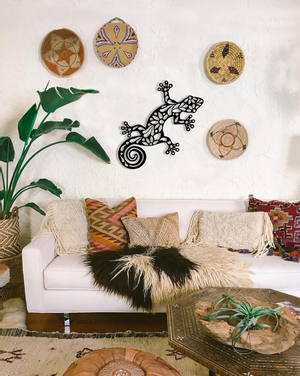 Mandala Lizard Wood Wall Art, Geometric Gecko Pattern Wall Decor, 3D ...