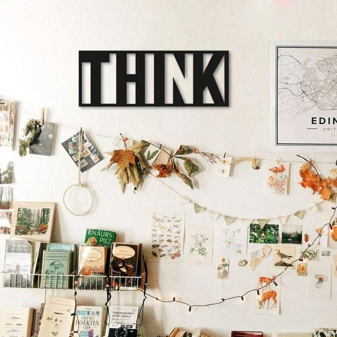 Think! Quote World Wood Wall Art, Geometric Think Word Wall Decor, 3D ...