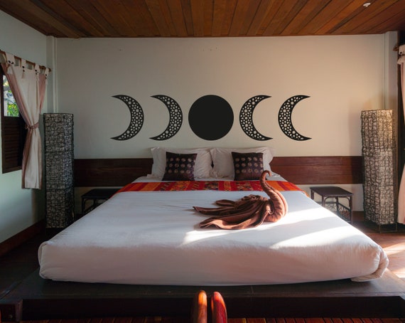 Moon's Phases Wood Wall Art Set of 5 Geometric Lunar Wall | Etsy