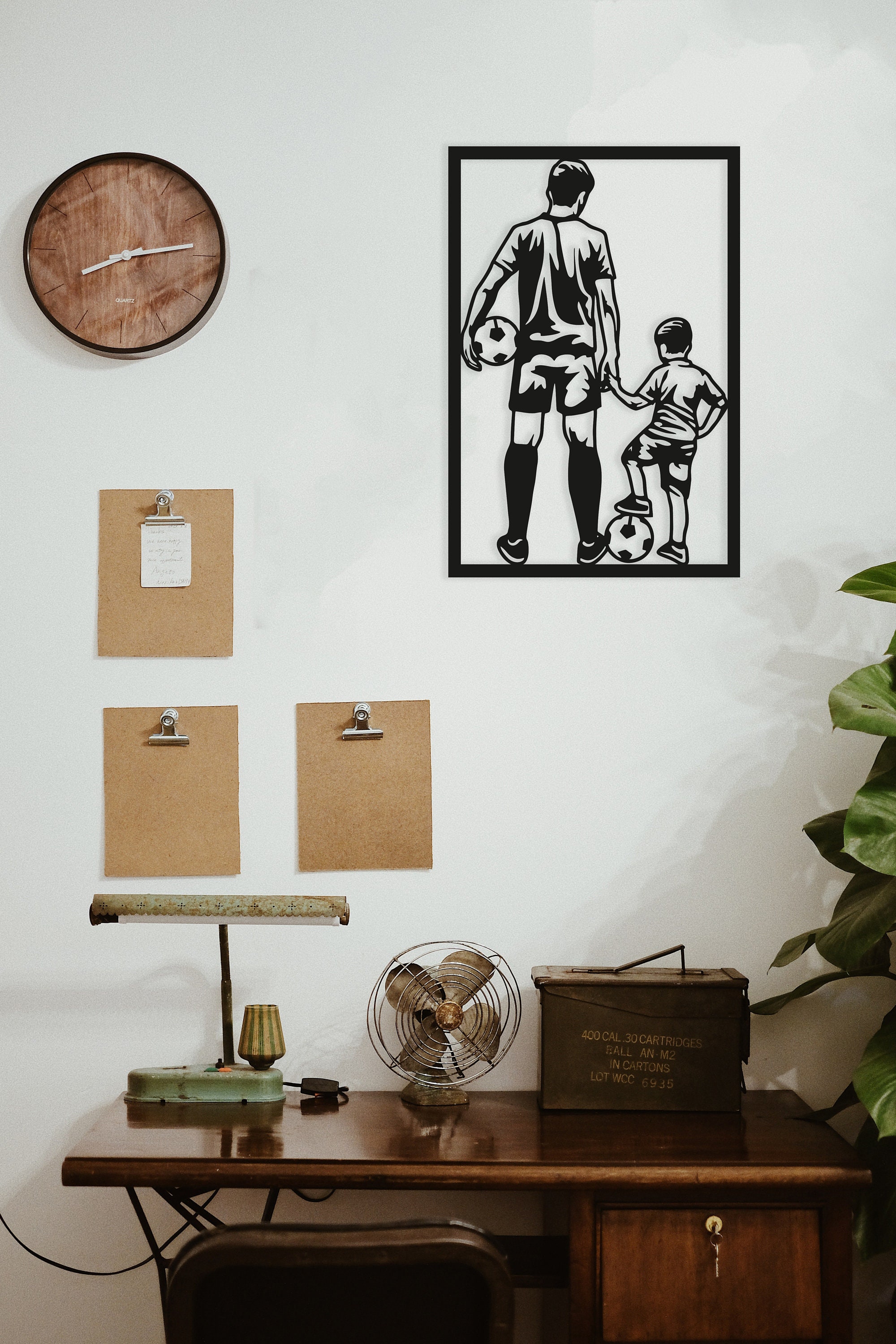 Father & Son at Soccer Wood Wall Art, Geometric Soccer Dad Wall Decor ...