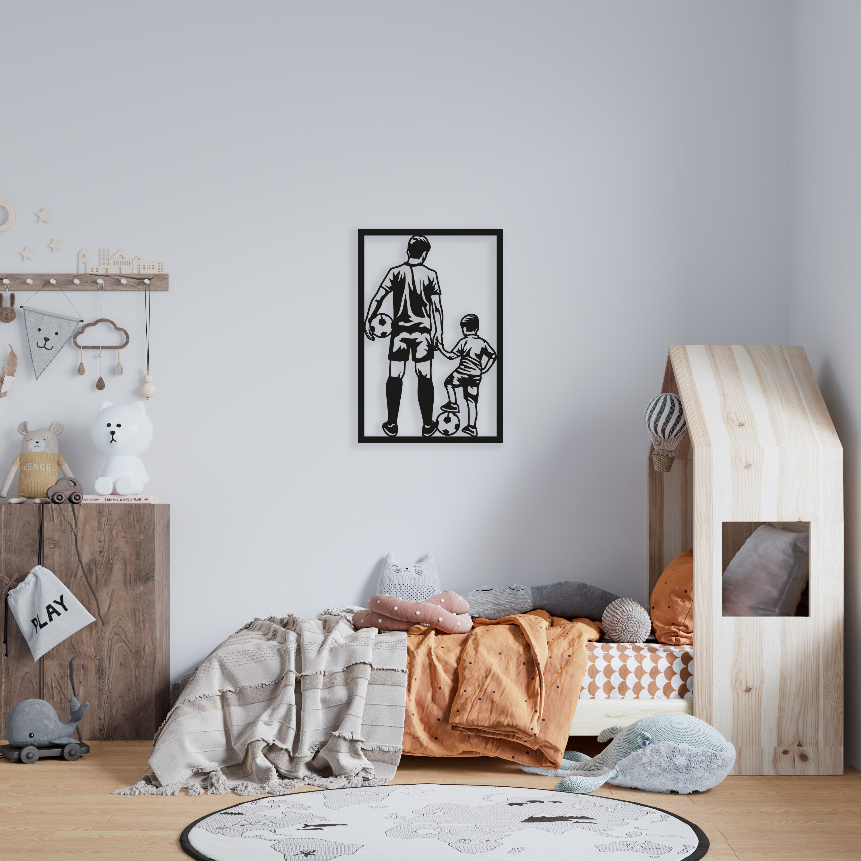 Father & Son at Soccer Wood Wall Art, Geometric Soccer Dad Wall Decor ...
