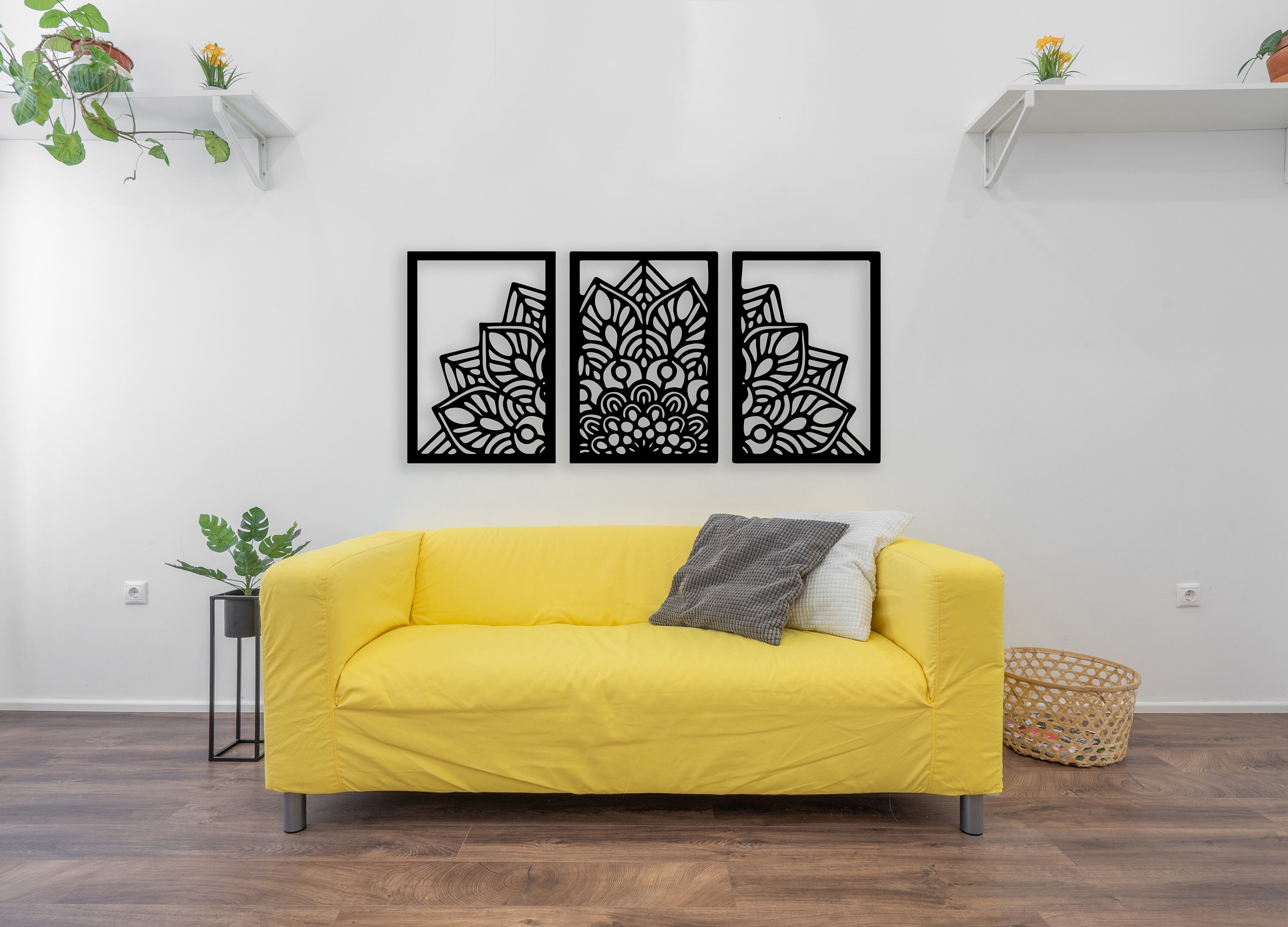 Lotus Panels Wood Wall Art Set, Wall Decor Geometric Big Lotus Flower ...