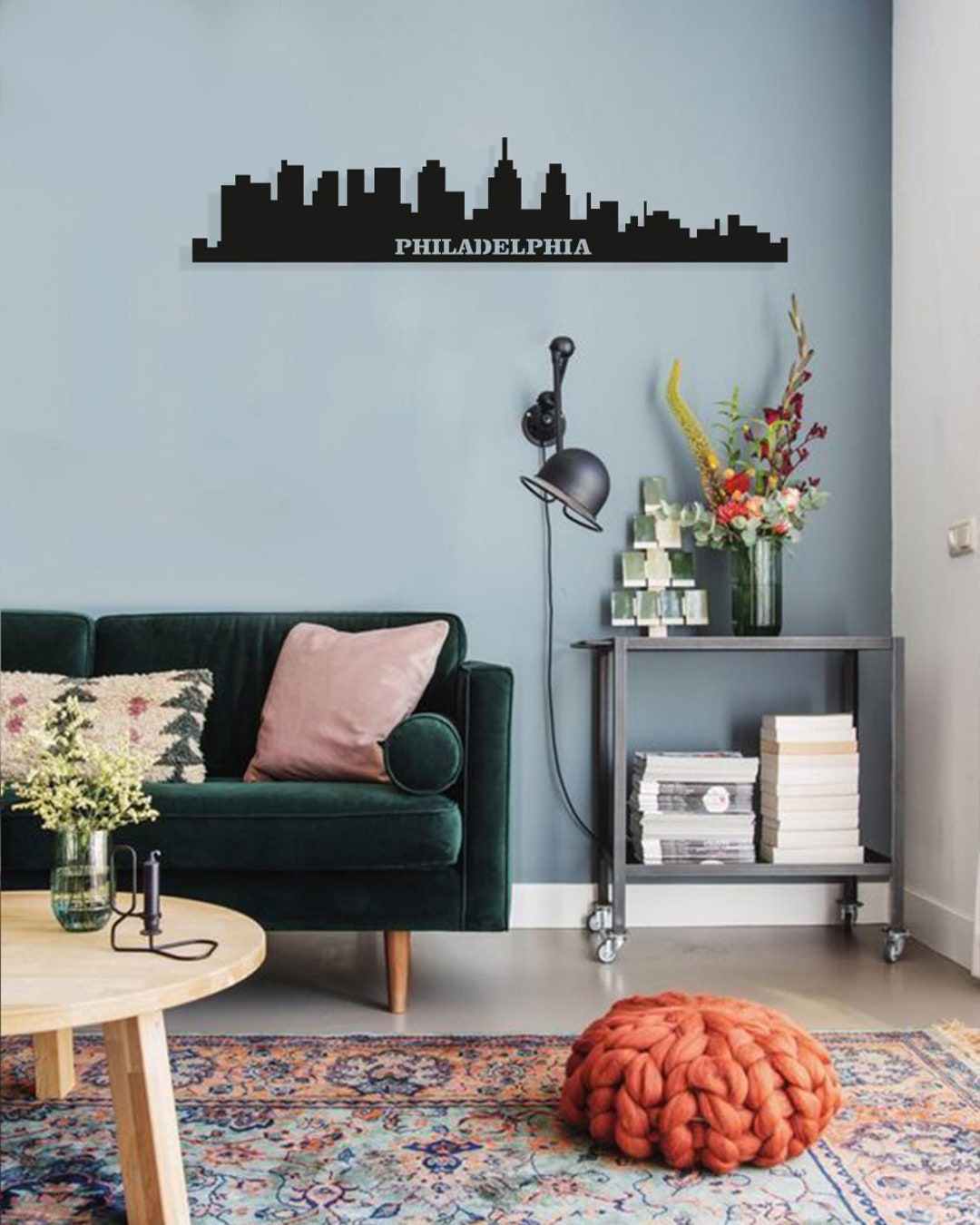 Philadelphia City Wood Wall Art, Geometric Philadelphia Silhouette Wall ...